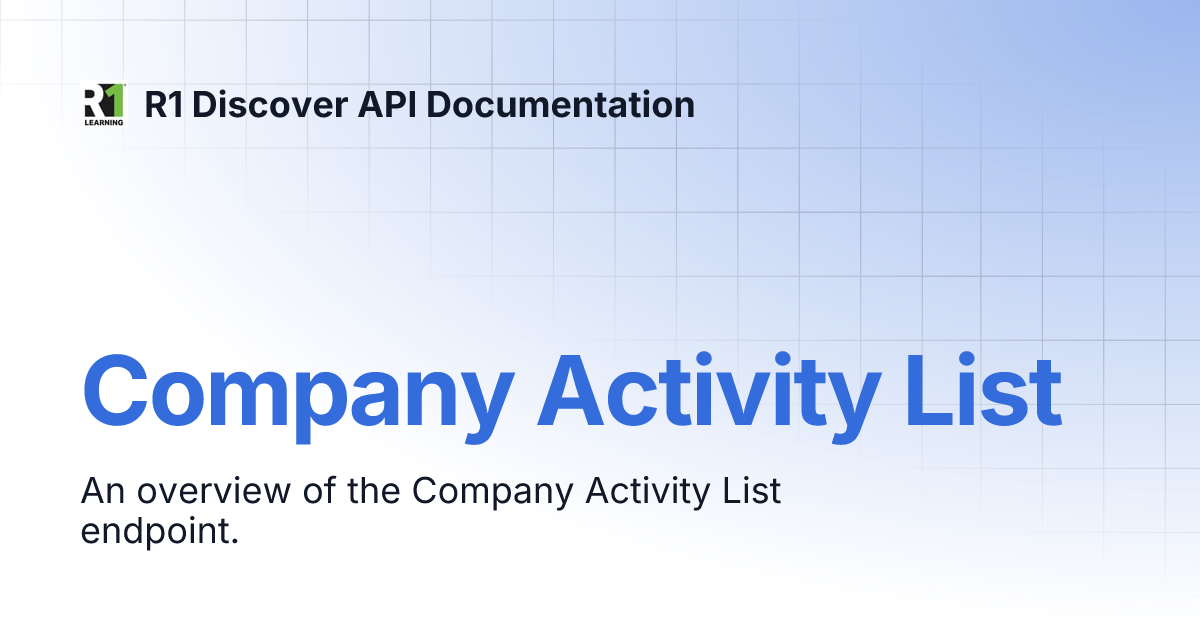 Company Activity List | R1 Discover API Documentation
