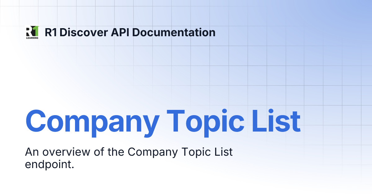 Company Topic List | R1 Discover API Documentation